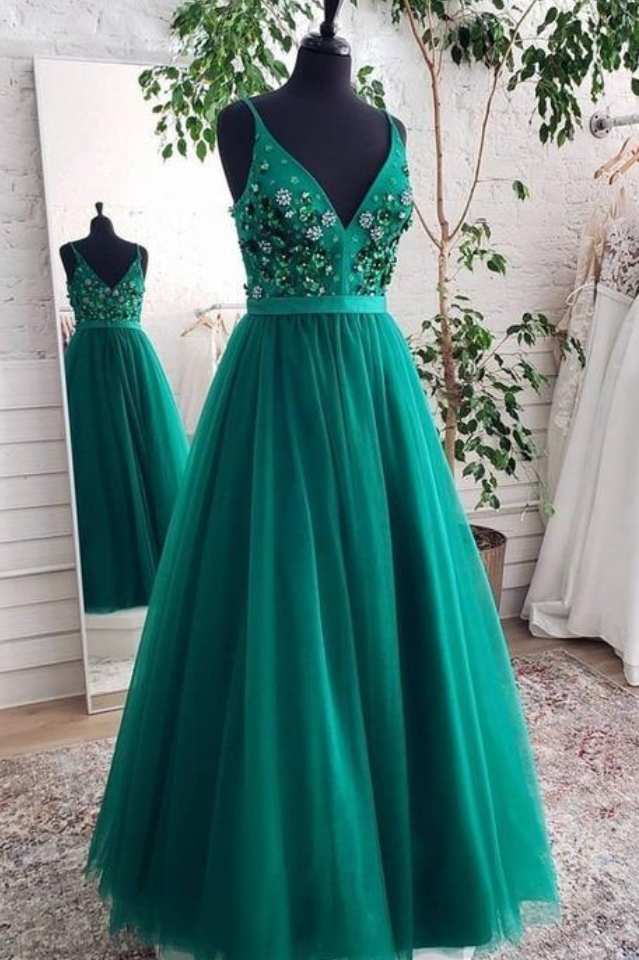 Charming V Neck Prom Dress, Tulle Evening Dress on Luulla