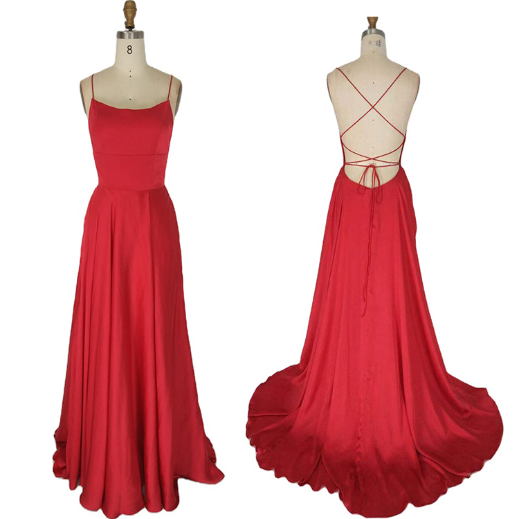 Prom Dresses A-line Sweep Train Halter Neck Spaghetti Strap Back Split ...