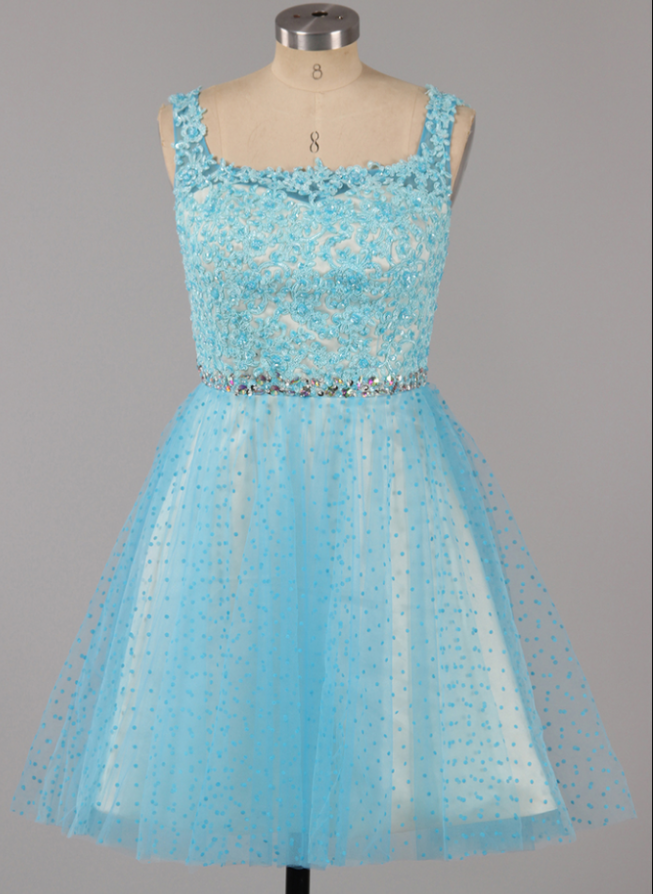 Light Blue Sleeveless Short Prom Dress, Elegant Mini Homecoming Dress ...