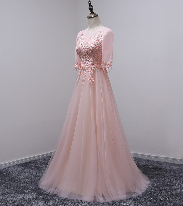Prom Dresses, Coral Prom Dresses, Half Sleeve Prom Dress, A Line Prom ...