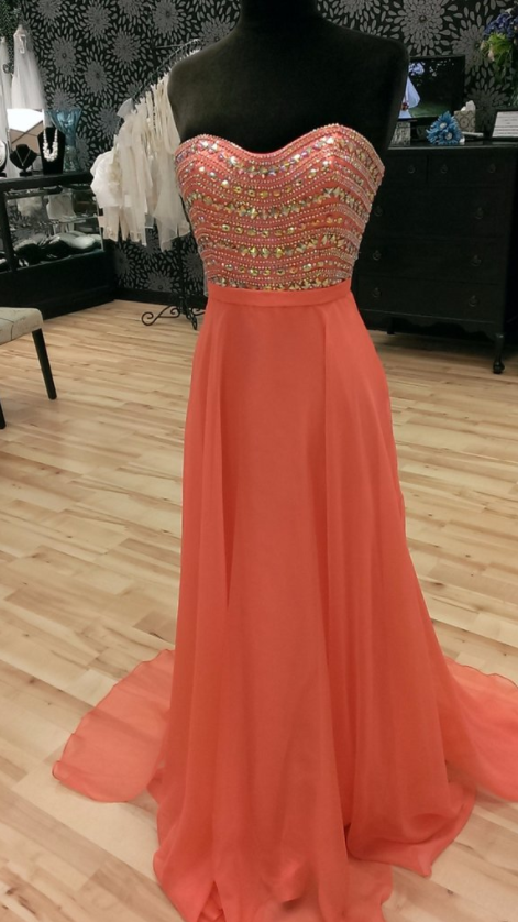 Sparkly Strapless Long Peach Prom Dress Evening Dress on Luulla