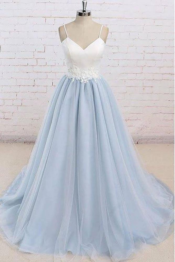 V-neck Tulle/satin Ball Gown Long Prom Dresses,formal Dress,wedding ...
