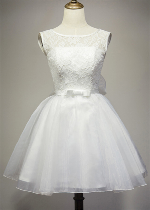 White Lace And Organza Short Simple Graduation Dress, Lovely Party ...