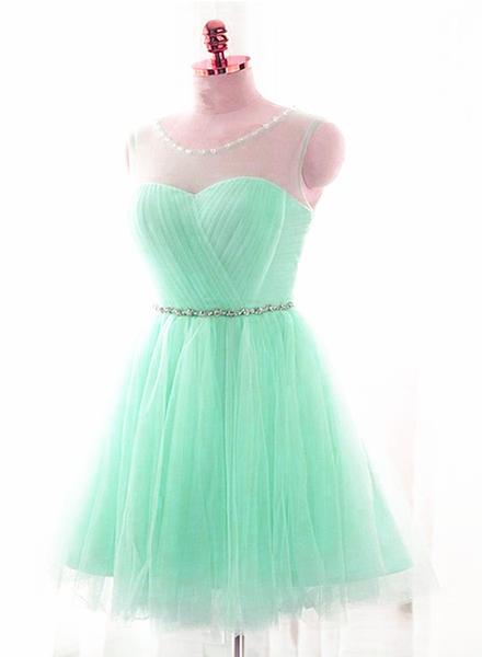 Tulle Round Beaded Tulle Party Dress, Short Prom Dress, Homecoming ...