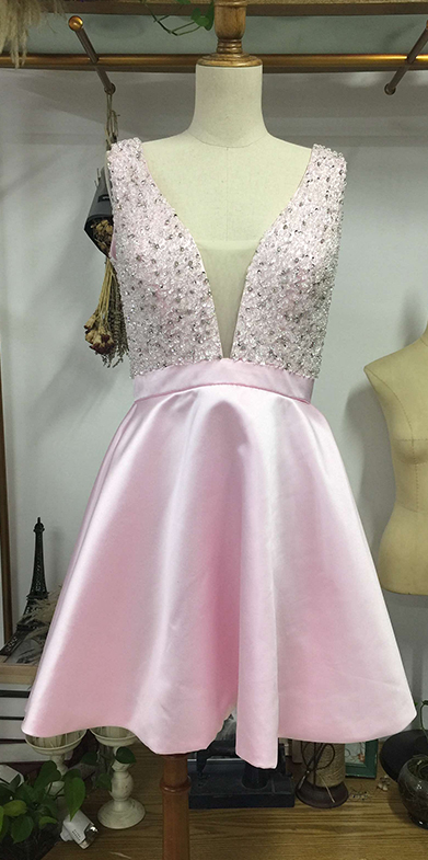 Charming Prom Dress, Beaded Pink Prom Dresses, A Line Prom Dress ...