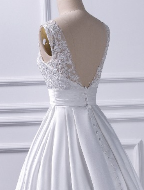 Low Back Wedding Dresses,chapel Train Bridal Gowns, Satin Bridal ...