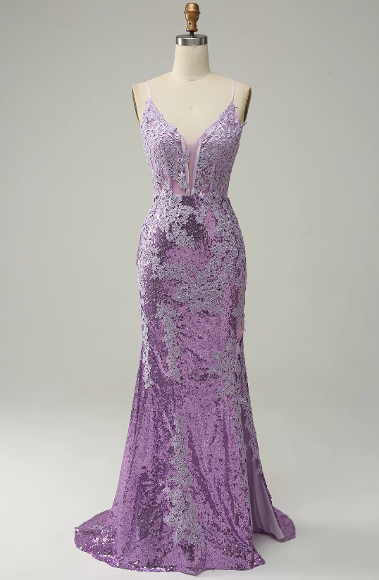 Elegant Sequin Mermaid Appliques Formal Prom Dress, Beautiful Prom ...