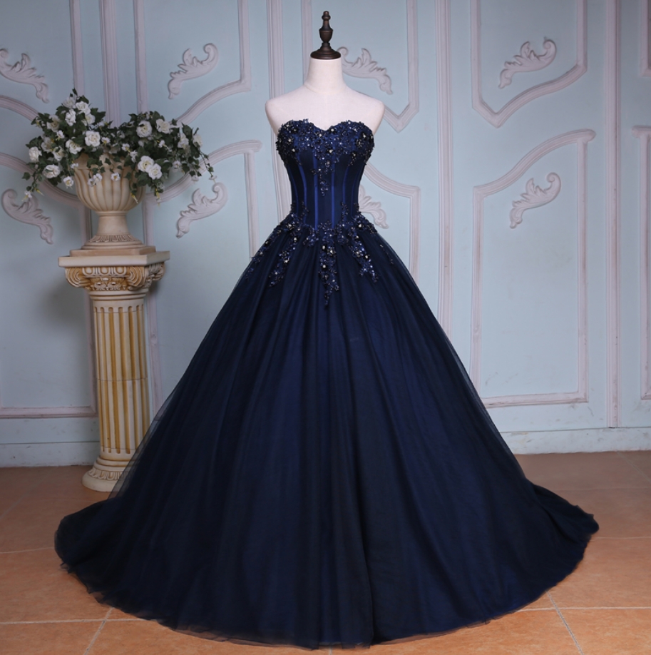 Prom Dresses,navy Blue Evening Dresses, Tulle Evening Dresses,chapel ...