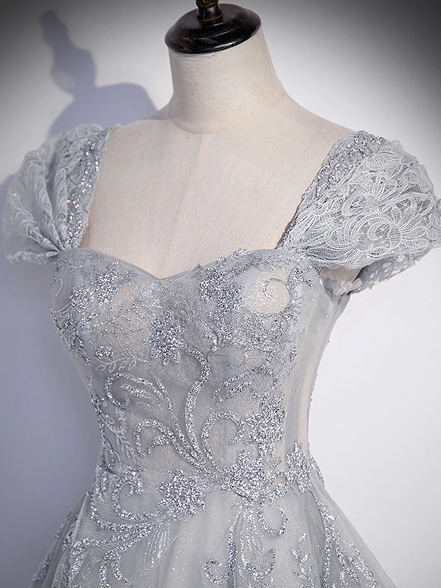 Prom Dresses,gray Sweetheart Neck Tulle Lace Long Prom Dress, Gray ...