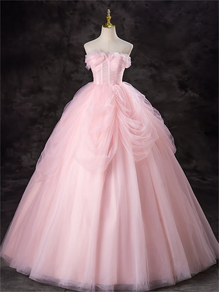 Prom Dresses,a-line Tulle Pink Long Prom Dress, Pink Long Sweet 16 ...