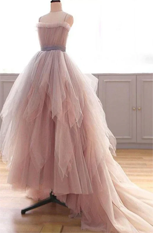 A Line Spaghetti Straps Prom Puffy Ruffles Party Dresses on Luulla